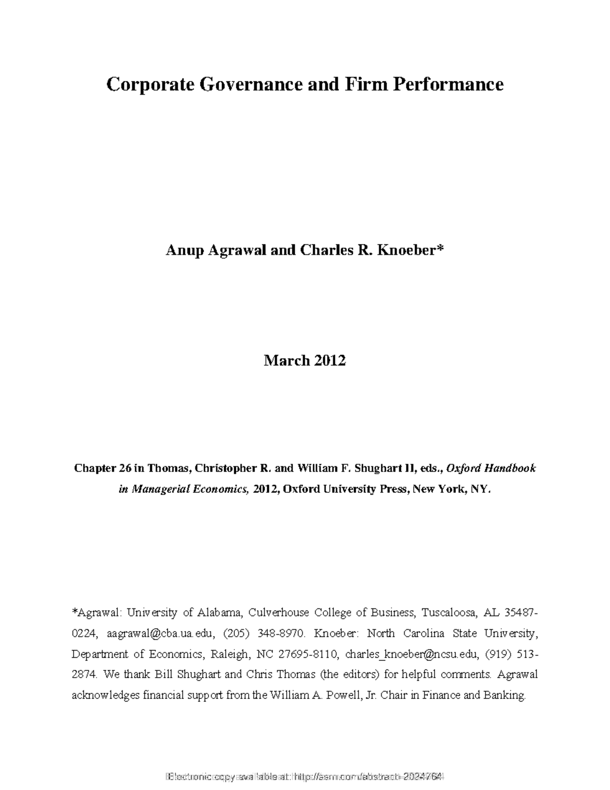 Corporate governance - Electronic copy available at: ssrn/abstract ...