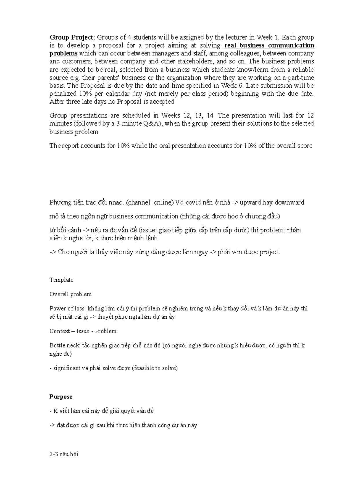 Note - BC communication - Group Project: Groups of 4 students will be ...