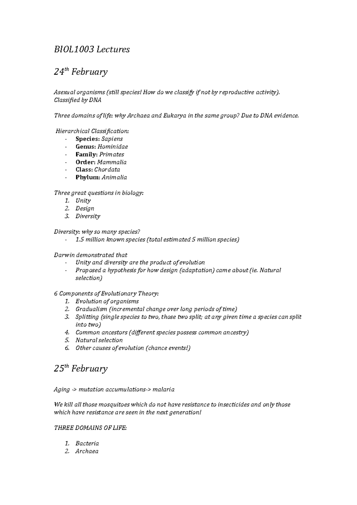 Lecture notes, lectures 1-12 -evolution and classical genetics ...
