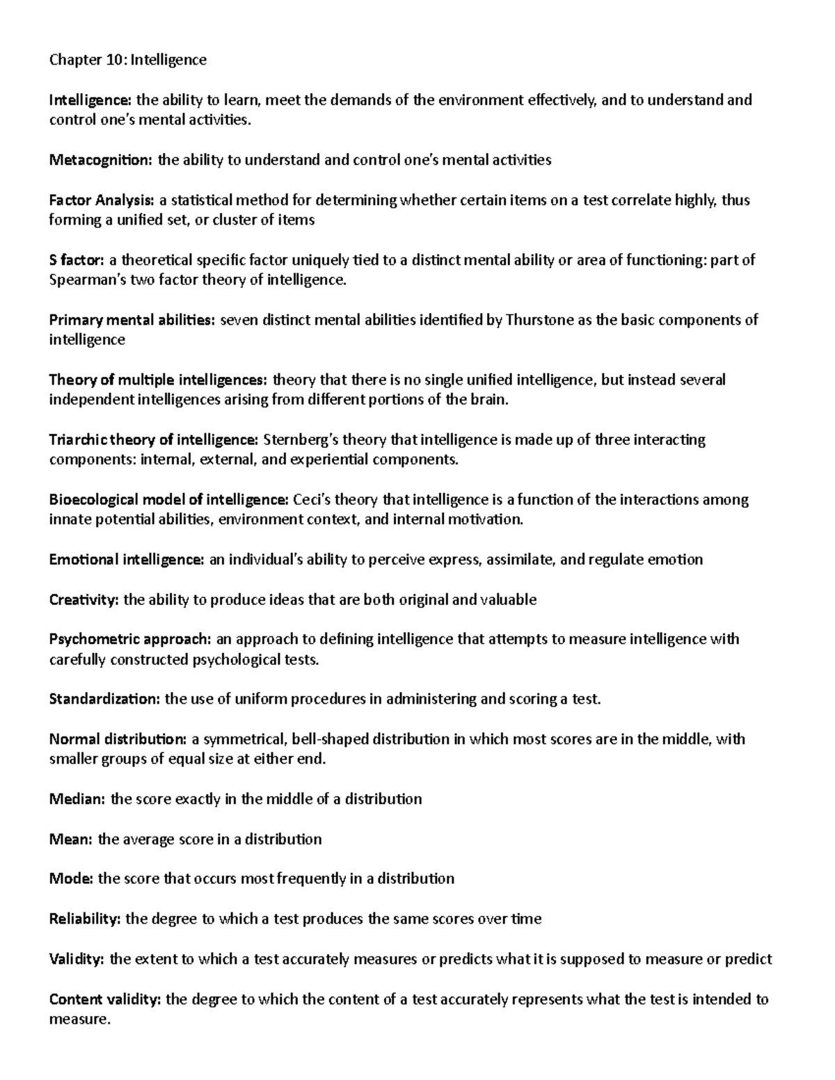 Chapter 10 intelligence textbook - Chapter 10: Intelligence Intelligence: the ability to learn ...