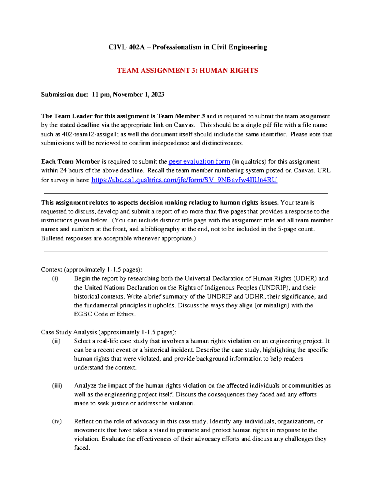 Assignment 3 - CIVL 402A – Professionalism in Civil Engineering TEAM ASSIGNMENT 3 : HUMAN RIGHTS ...