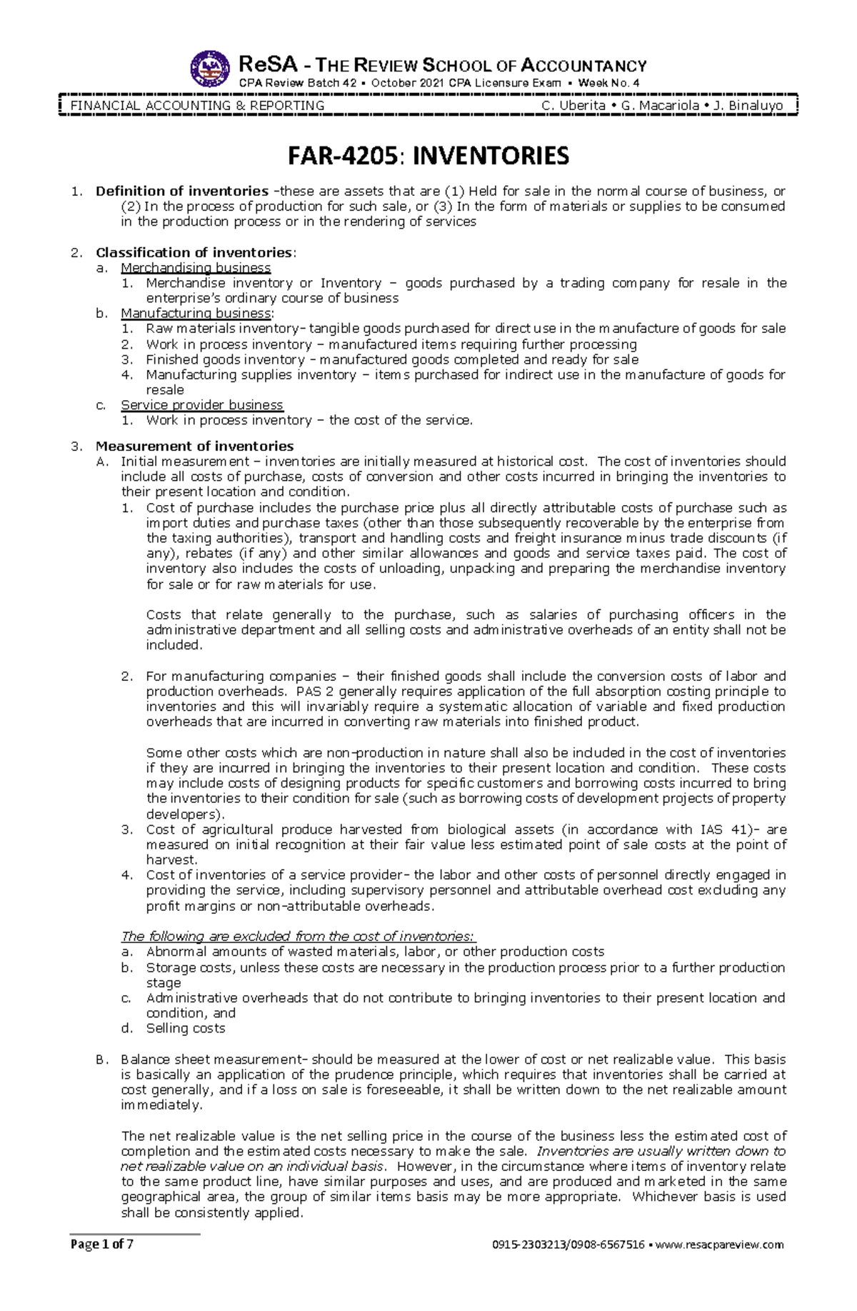 FAR-4205-Inventories - ReSA - THE REVIEW SCHOOL OF ACCOUNTANCY CPA ...