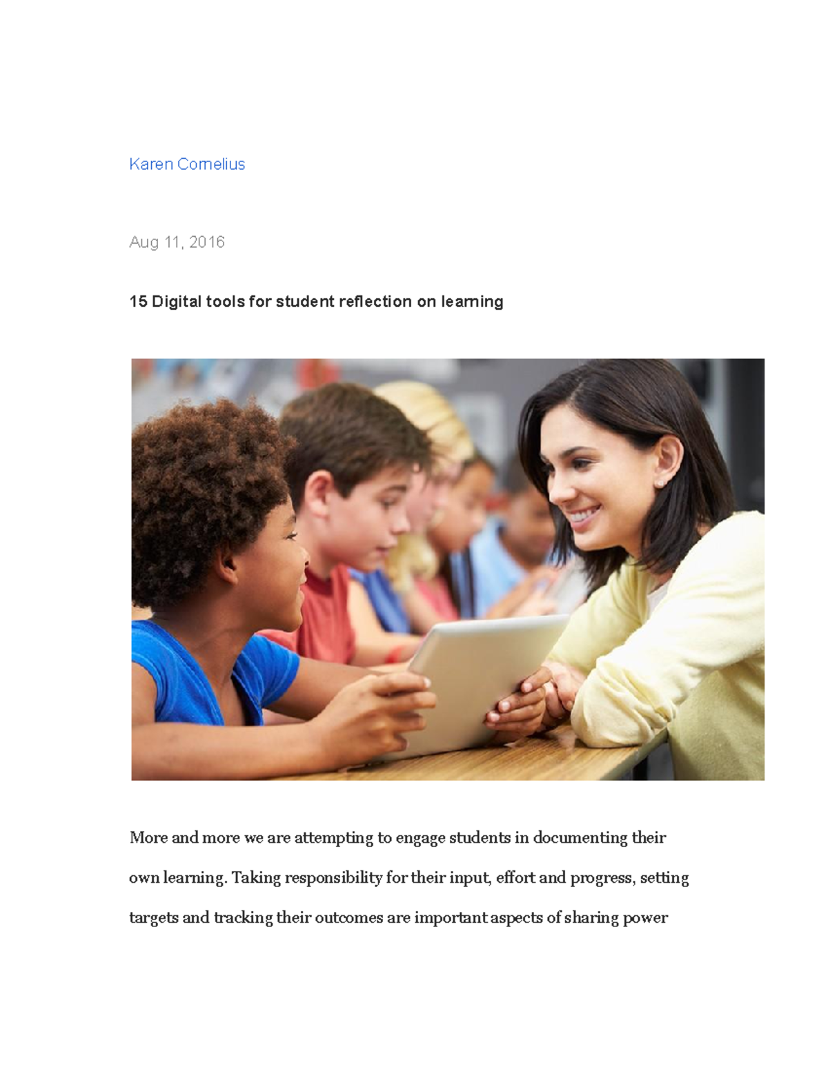 Cornelius 2016 15 Digital Tools for Student Reflection on Learning ...