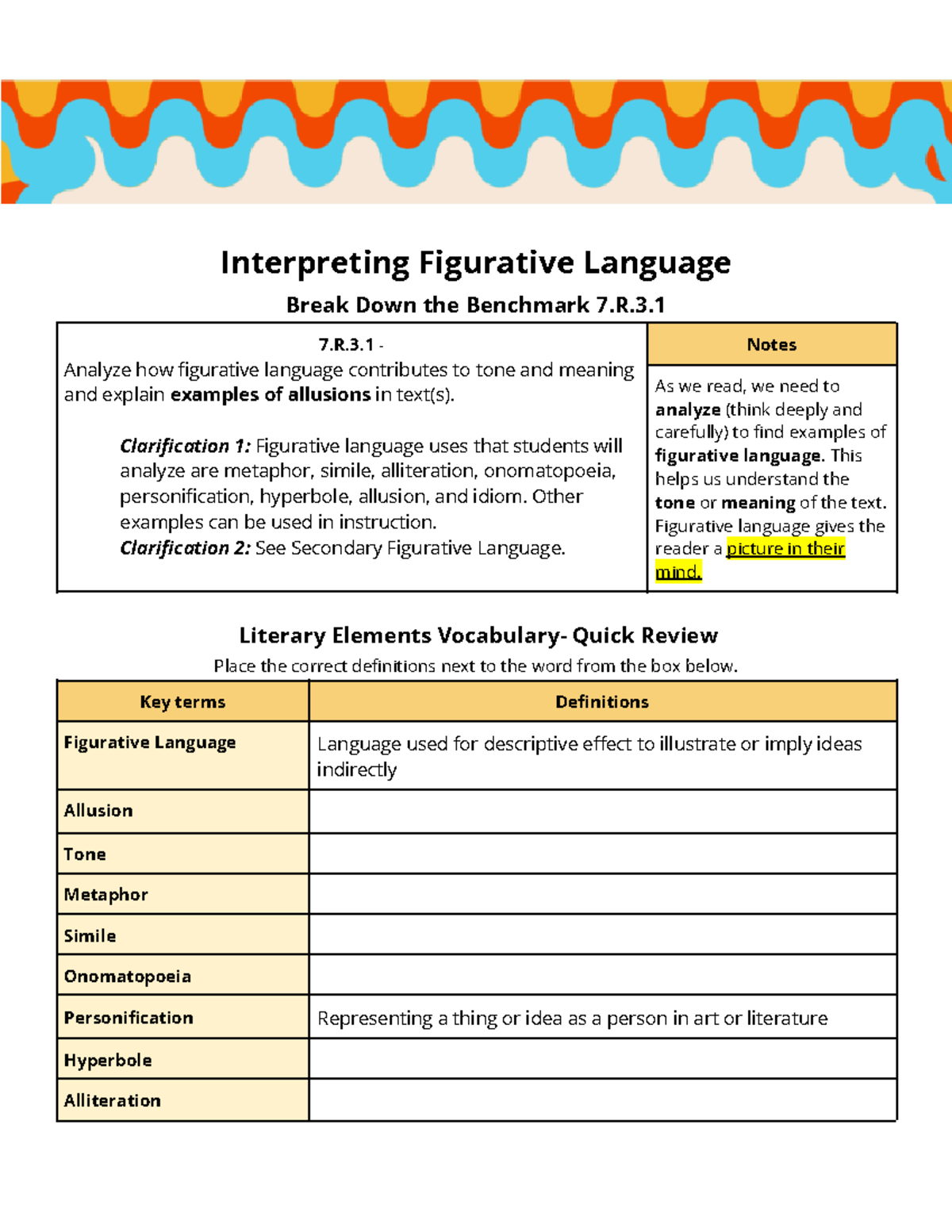 Figurative Language Guided Notes - Rikki Tikki Tavi - Interpreting ...
