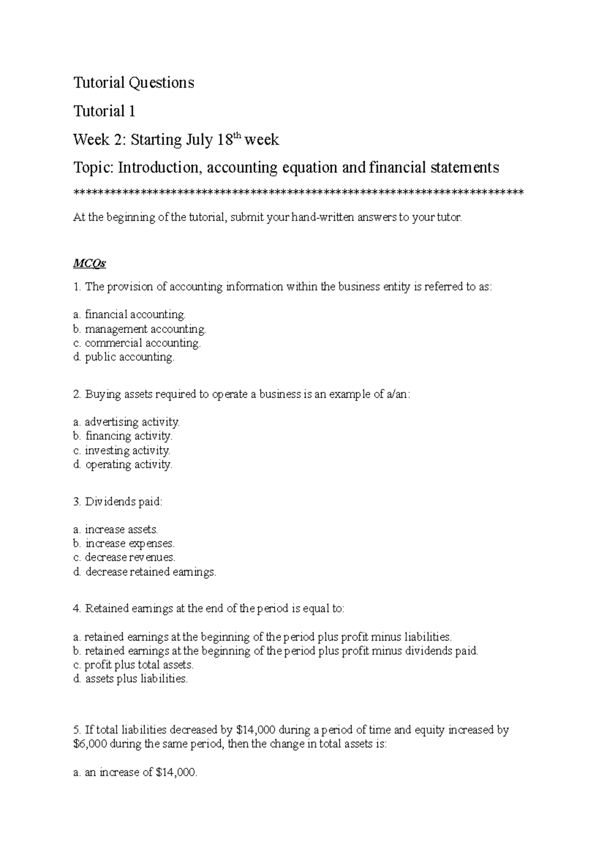 Week 2 Introduction Template - Tutorial Questions Tutorial 1 Week 2 ...