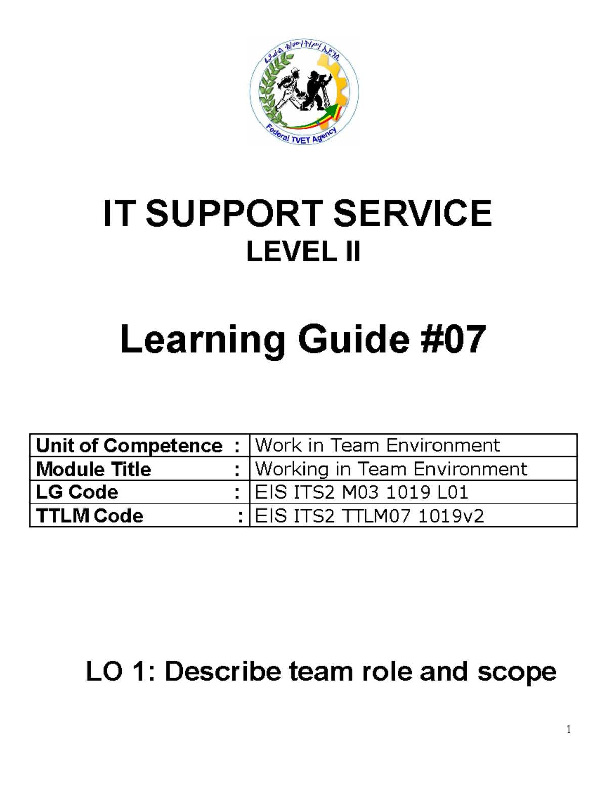 LO1 - Lecture notes.. - IT SUPPORT SERVICE LEVEL II Learning Guide Unit ...