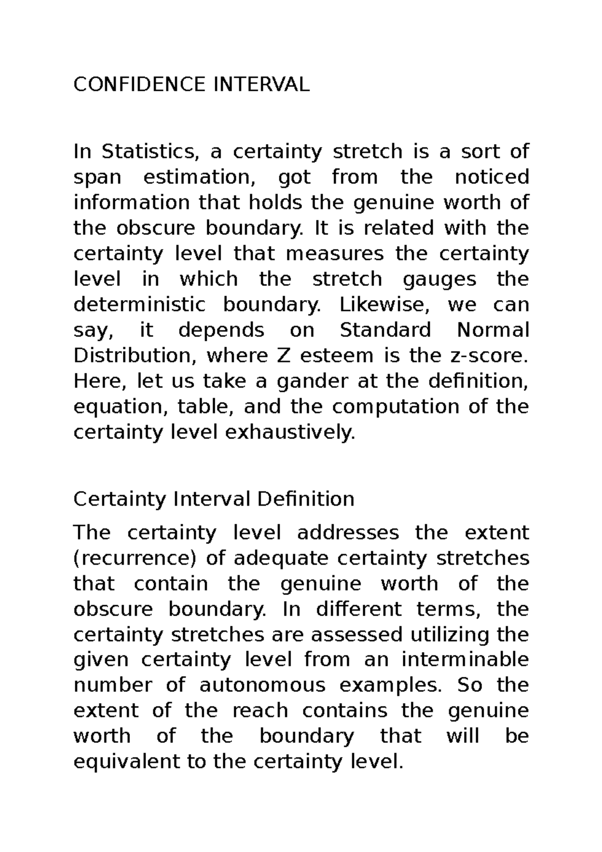 Confidence Interval - Lecture notes - CONFIDENCE INTERVAL In Statistics ...