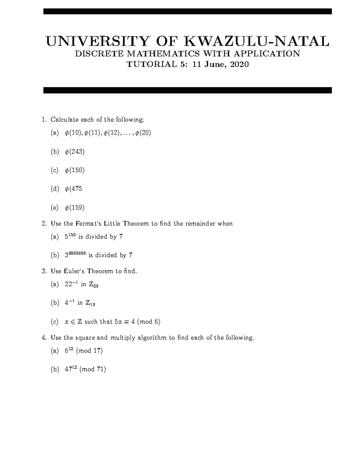 Math236 TUT5MATH236 - Discrete Mathemtatics with Applications Tutorial Tut UKZN Lecture Slides ...
