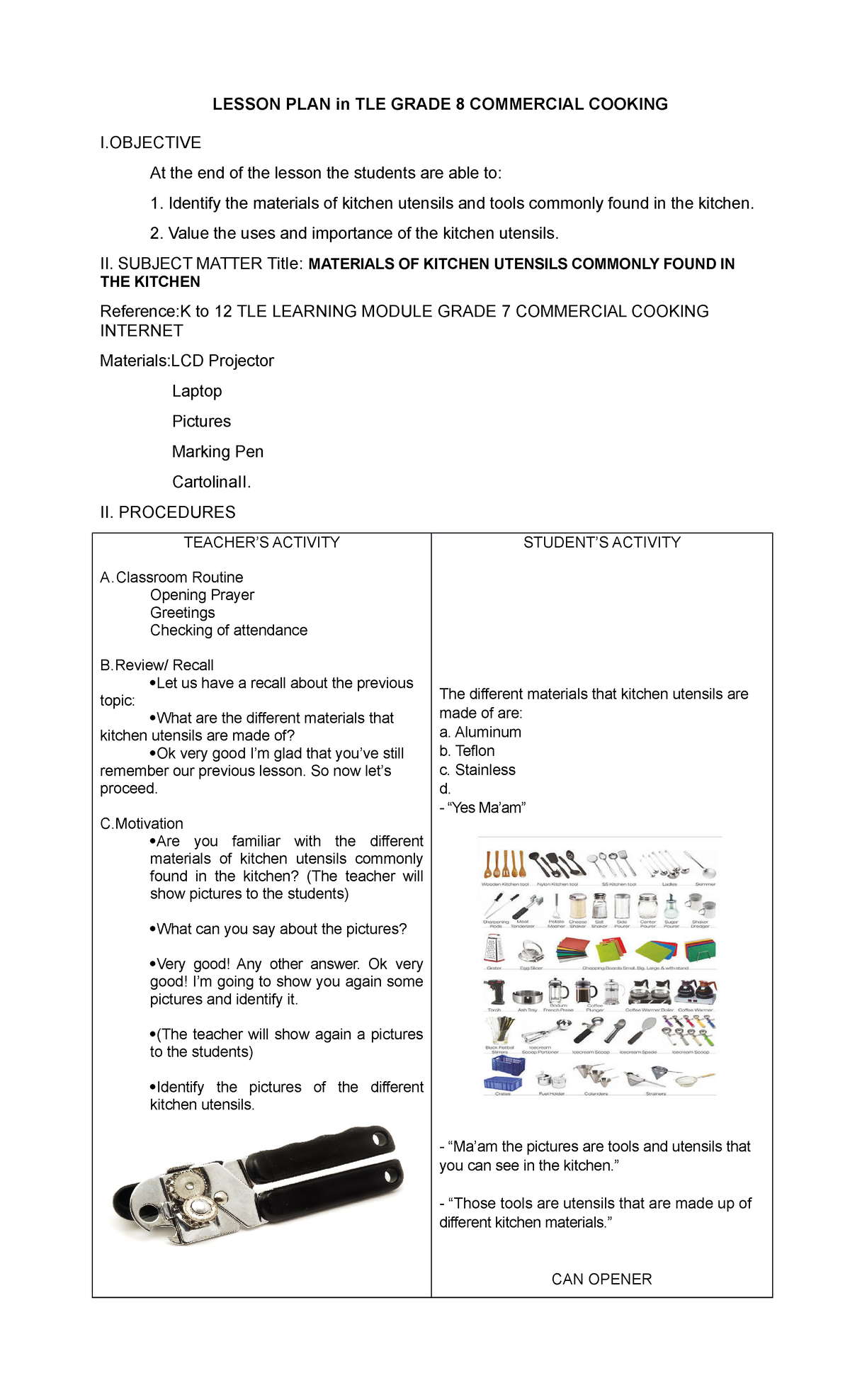 Lesson PLAN in TLE Grade 8 Commercial CO - LESSON PLAN in TLE GRADE 8 ...