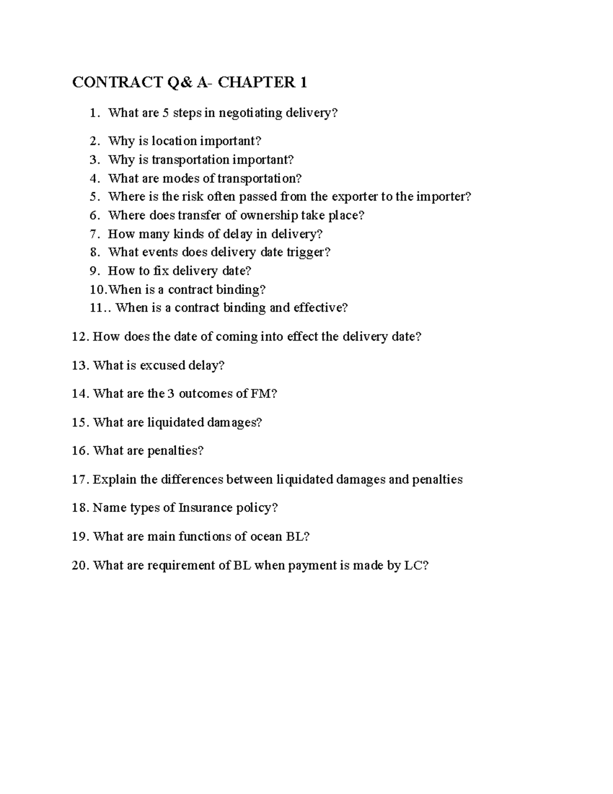 Chapter 1- Contract-Questions - CONTRACT Q& A- CHAPTER 1 What are 5 ...