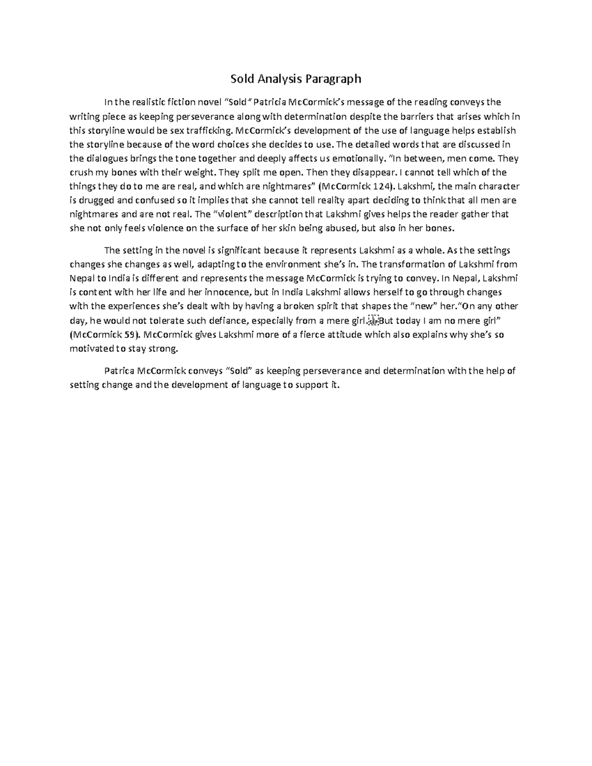 Choice Book Project PART 1 submission - Sold Analysis Paragraph In the ...