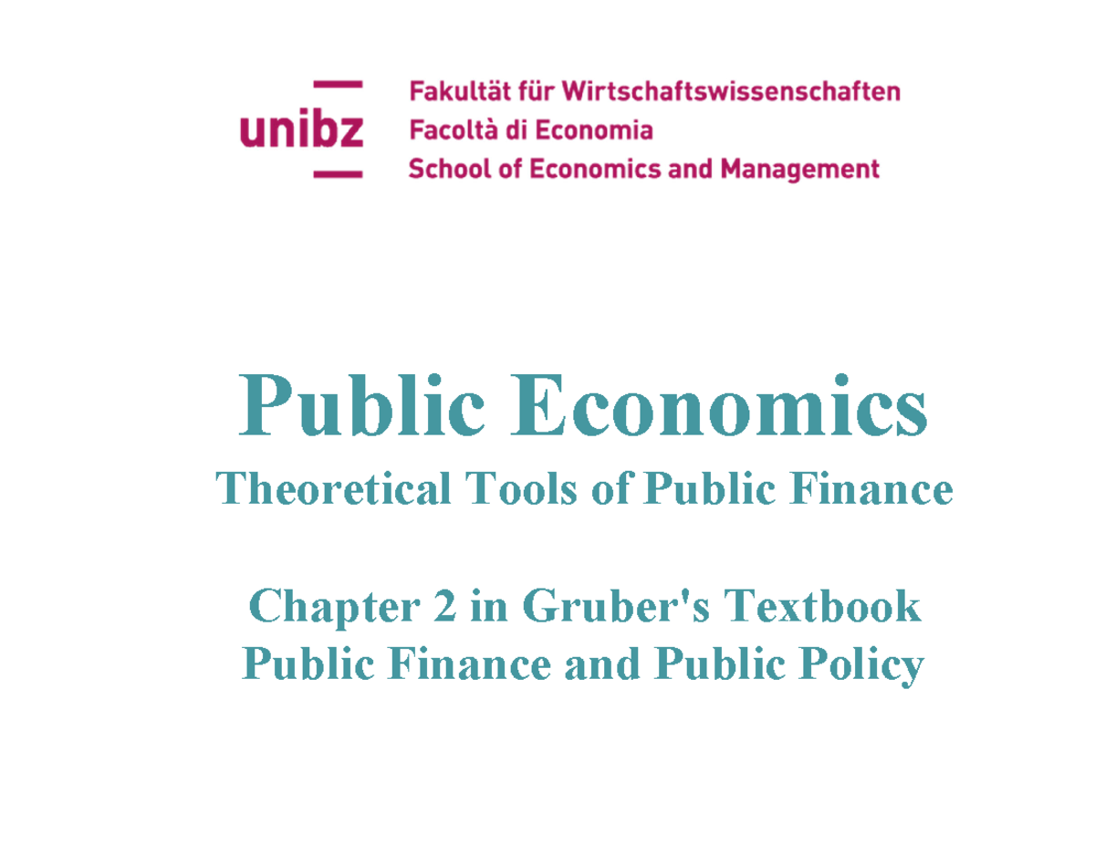 Class 2 Theoretical Methods - Public Economics Theoretical Tools of ...