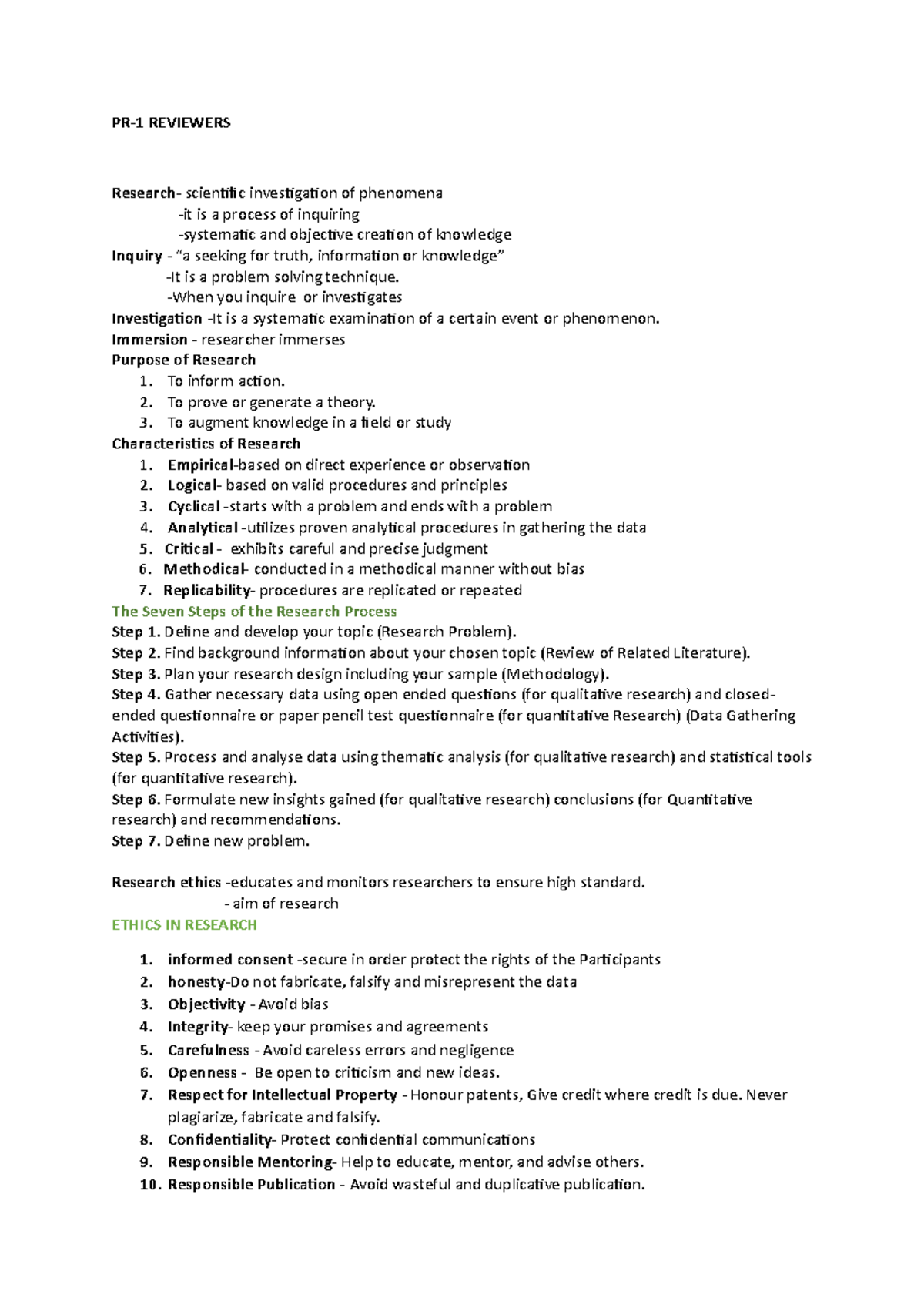 PR1 - RESEARCH - PR-1 REVIEWERS Research- scientific investigation of ...