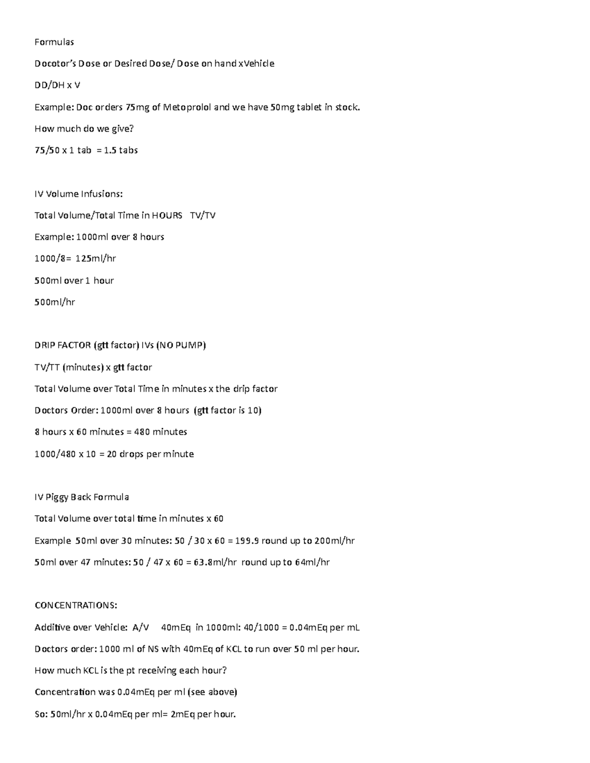 Formulas math - Formulas Docotor’s Dose or Desired Dose/ Dose on hand ...