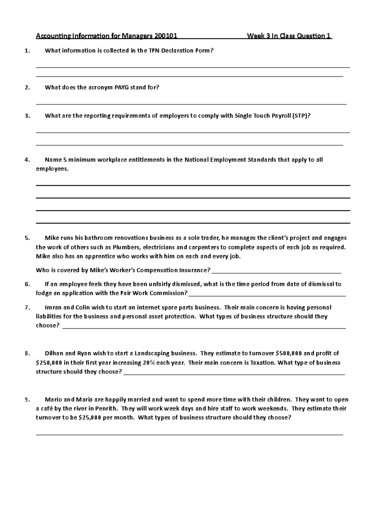 Week 3 Tutorial Question 1 Accounting Information For Managers 200101