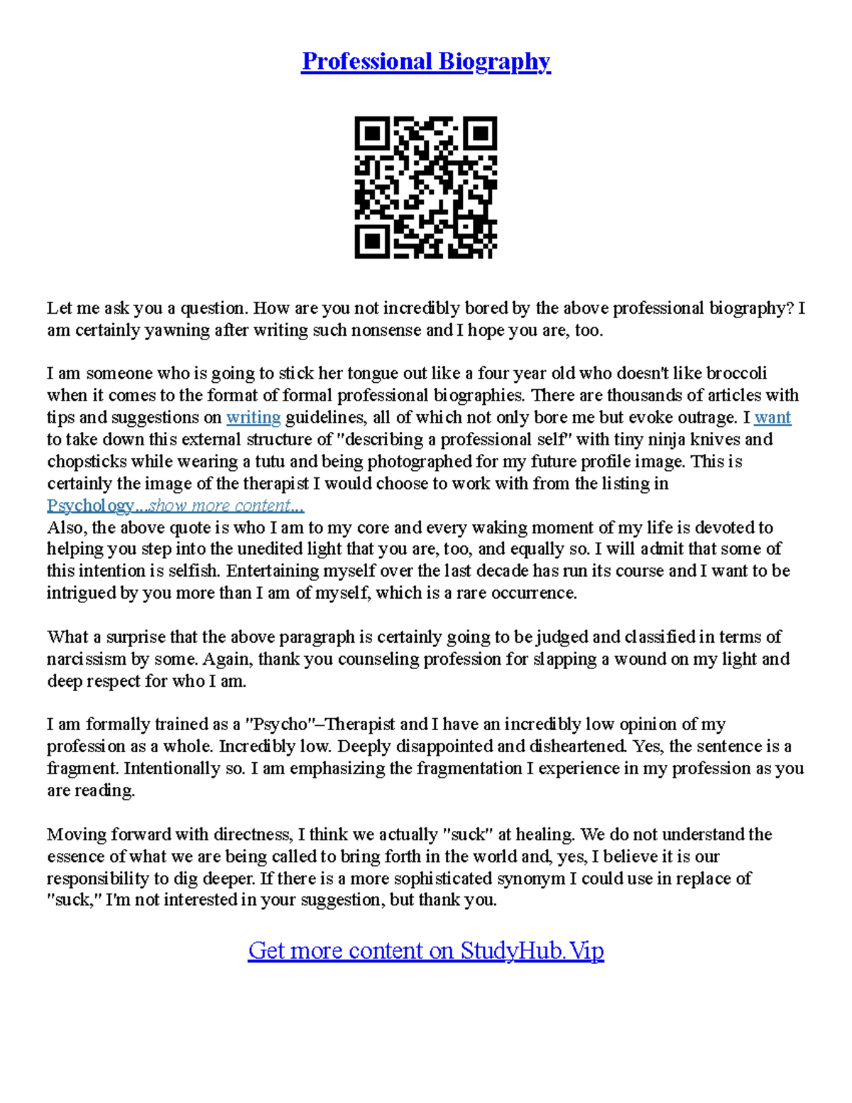 Personal Biography Essay - Professional Biography Let me ask you a ...