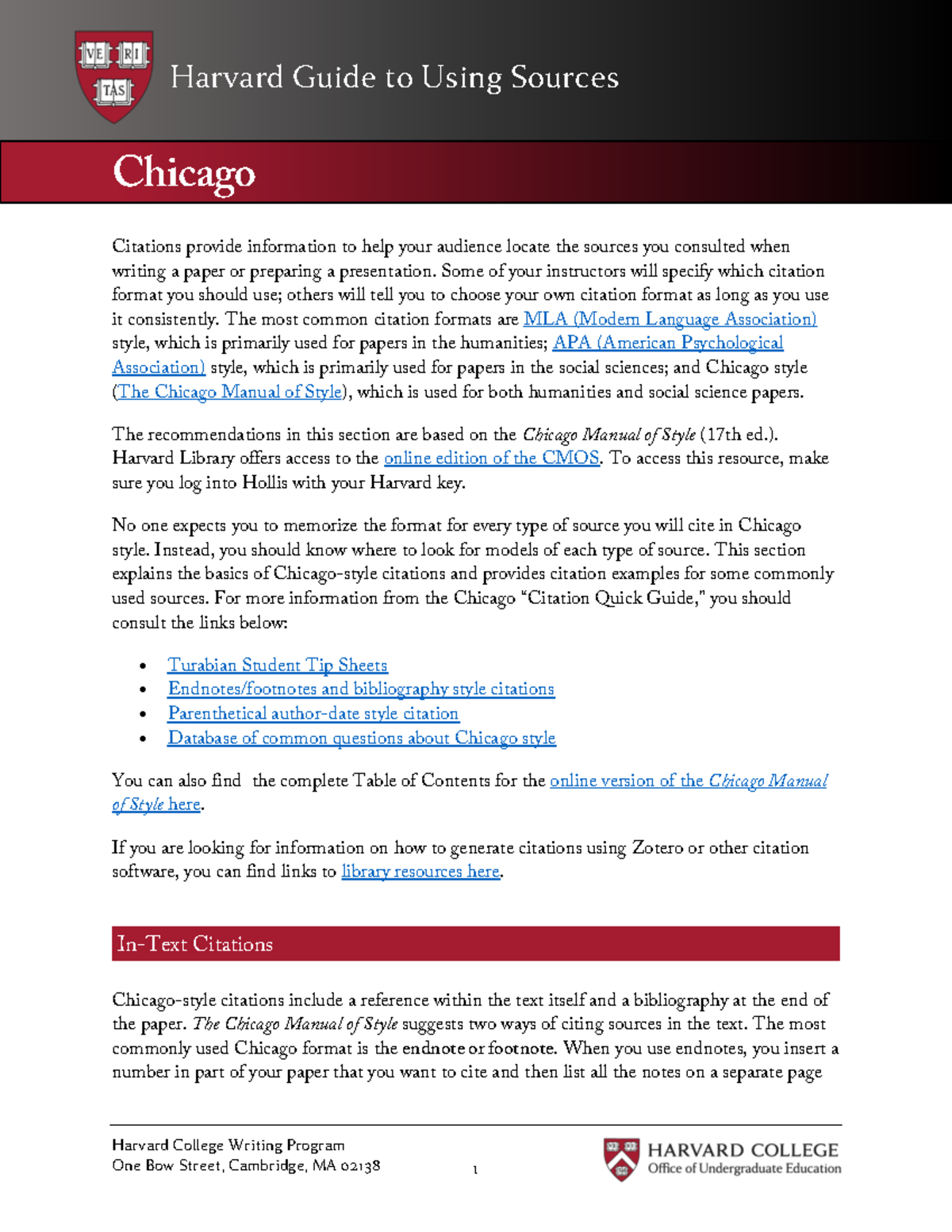 Chicago Referencing - Harvard College Writing Program Chicago Citations ...