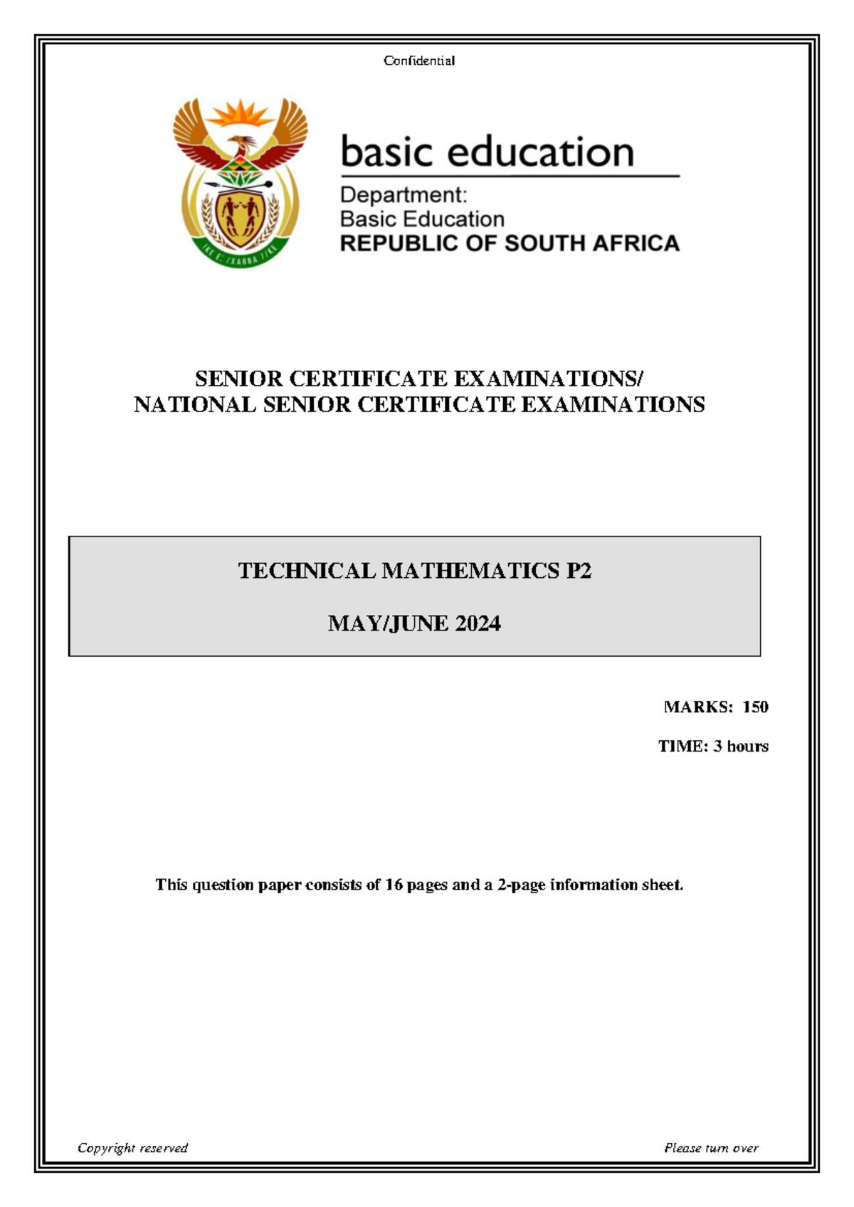 Technical Mathematics P2 May-June 2024 Eng - Confidential SENIOR ...
