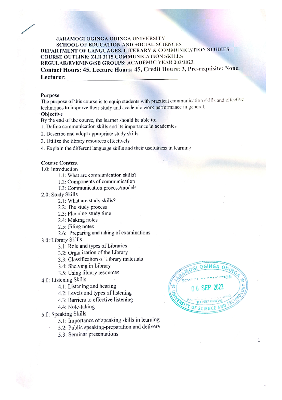 Course outline on communication skills - applied statistics with ...