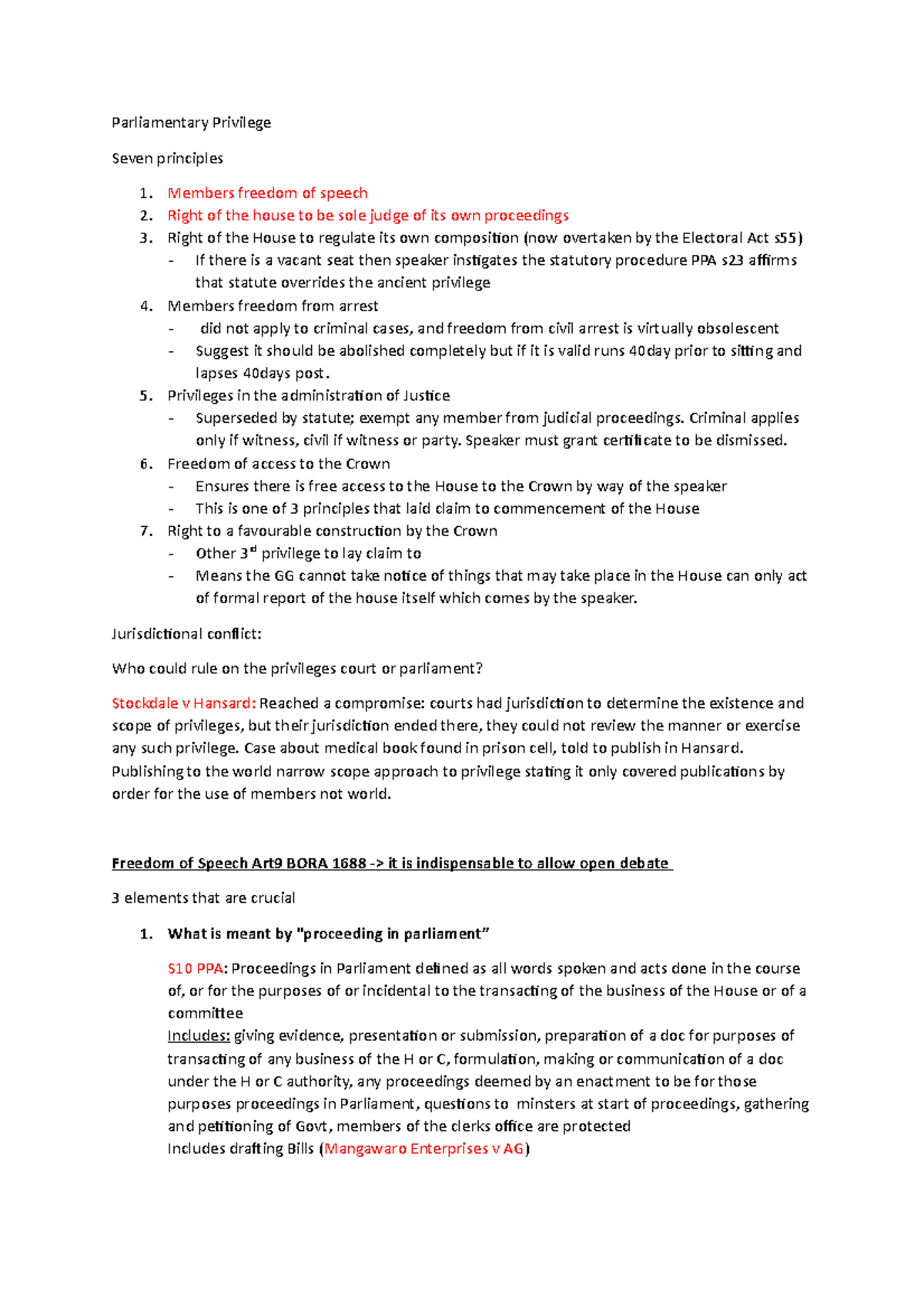 Parliamentary Privilege notes - Parliamentary Privilege Seven ...