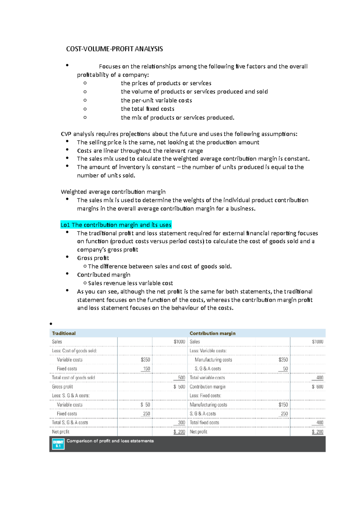 CVP MANAGEMENT Chapter 5 summary - ANALYSIS Focuses on the ...