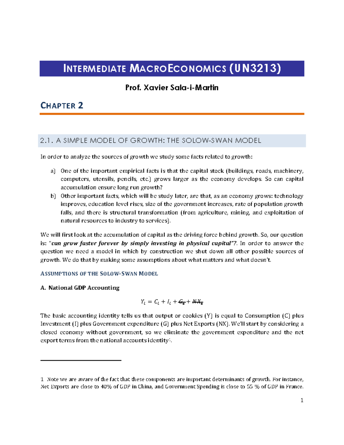 Chapter 2 Growth - INTERMEDIATE MACROECONOMICS (UN3213) Prof. Xavier ...