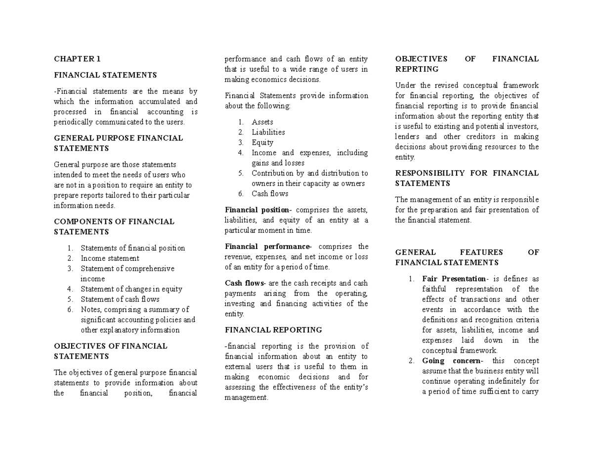 Chapter 1 financial statements - CHAPTER 1 FINANCIAL STATEMENTS ...