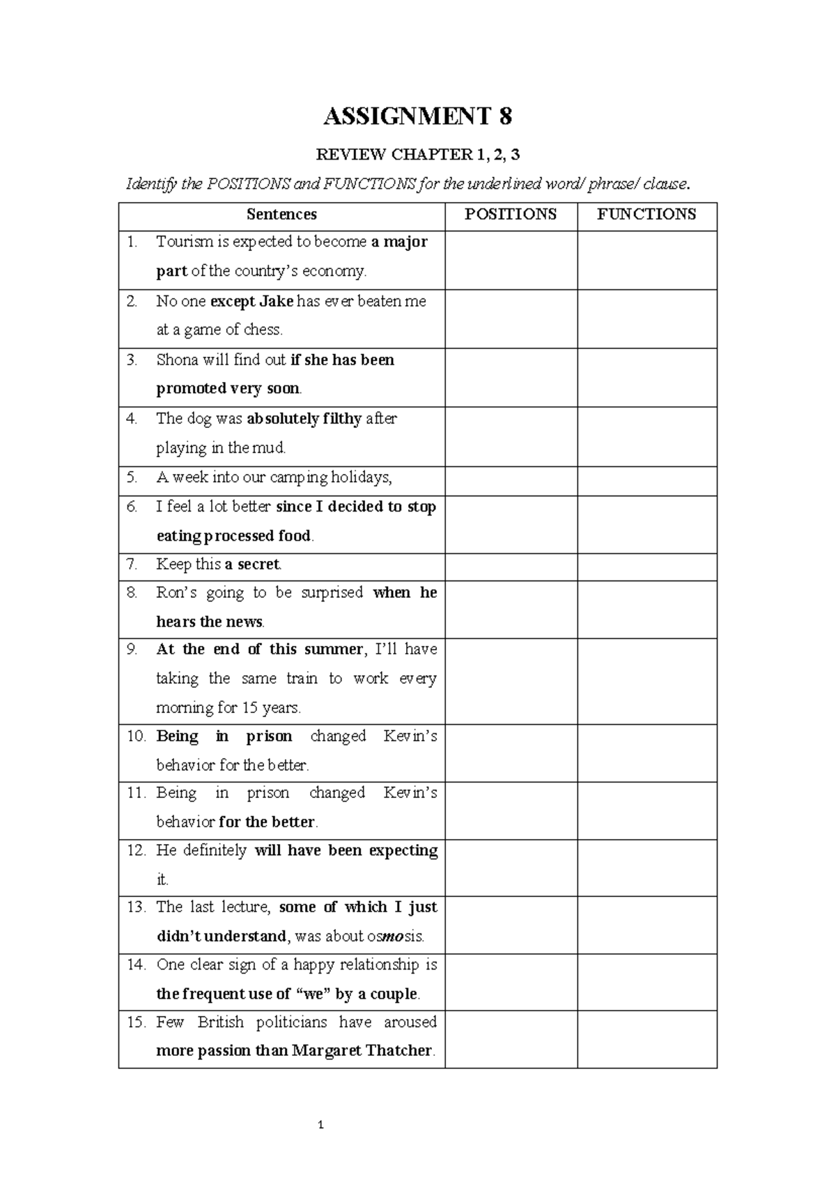 Assignment 8 THE Revision OF Positional Classes AND Basic Clauses - 1 ...