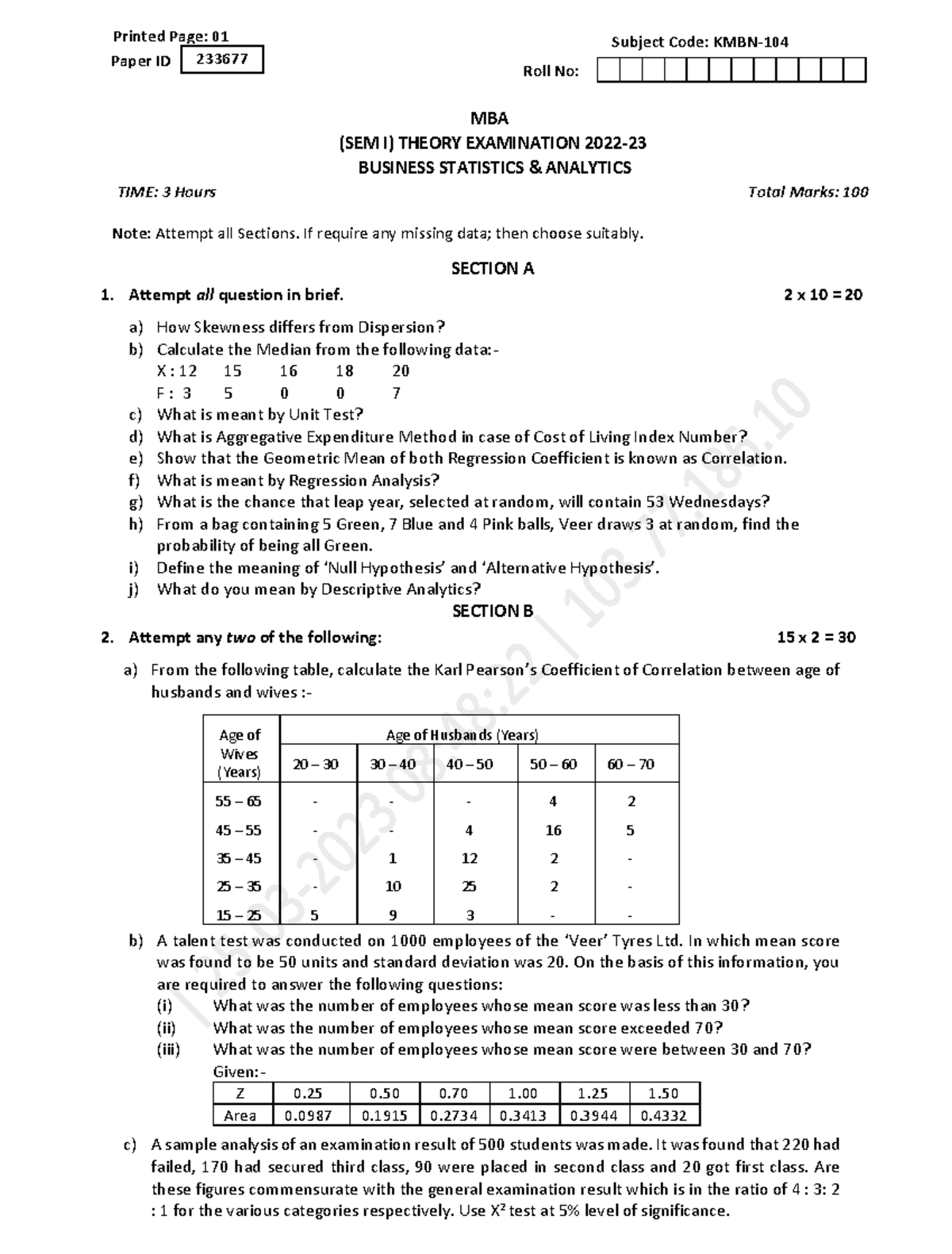 Question paper - MBA (SEM I) THEORY EXAMINATION 20 22 - 23 BUSINESS ...