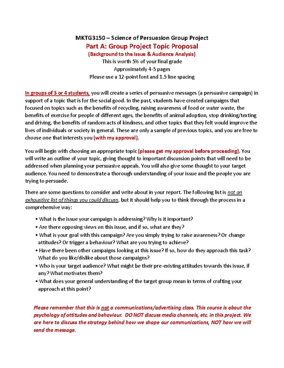 Group Persuasion Project PART A Instructions - MKTG3150 – Science of ...