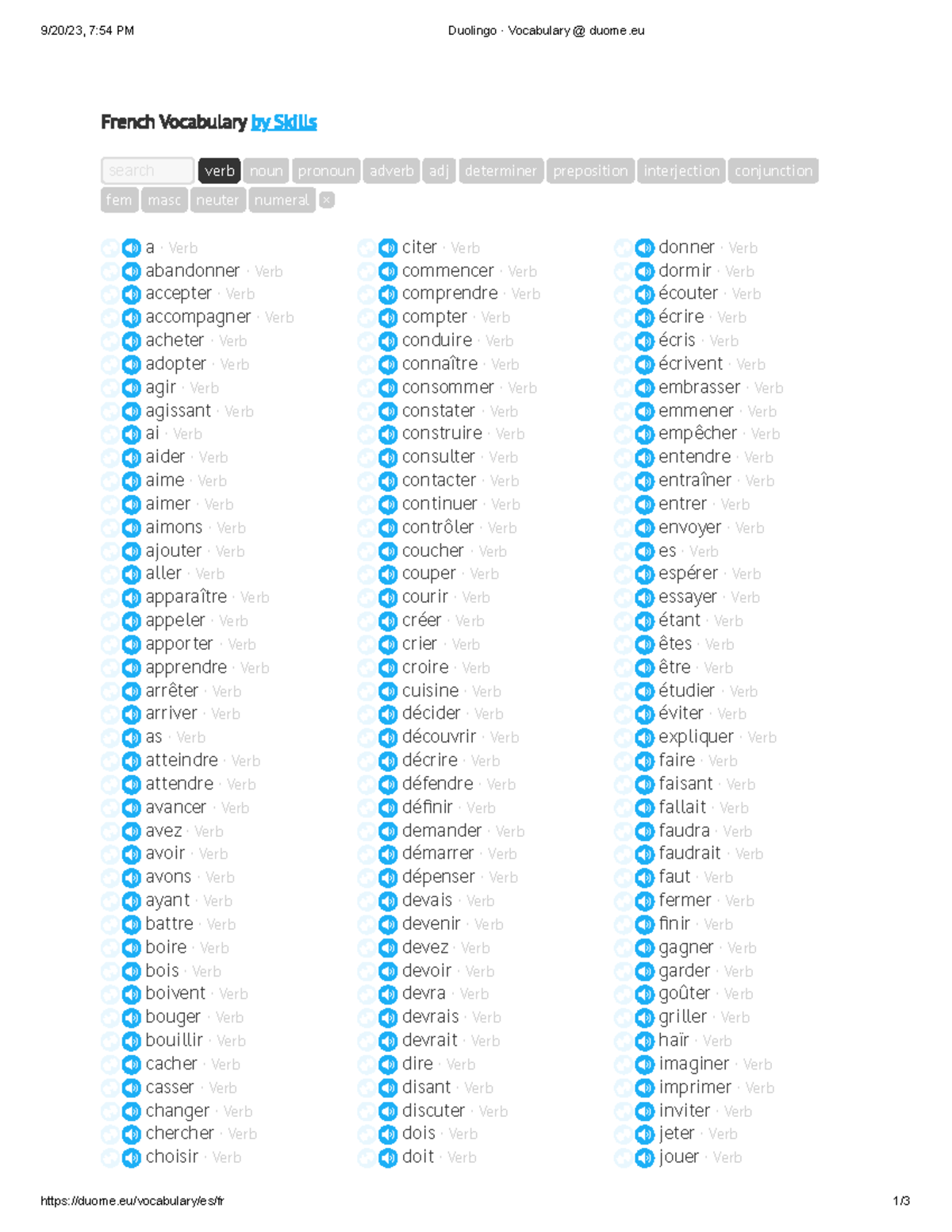 Duolingo French Vocabulary - Verbs - 9/20/23, 7:54 PM Duolingo ...