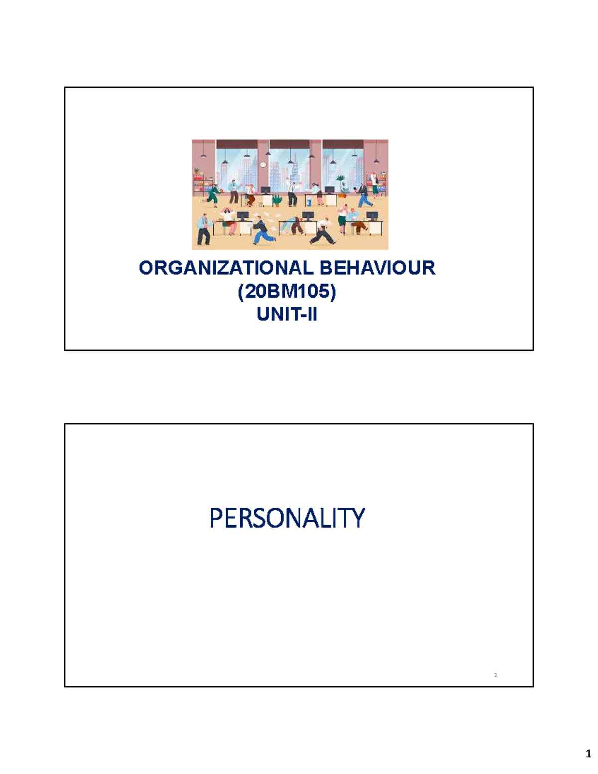 Unit-II - PERSONALITY - ORGANIZATIONAL BEHAVIOUR (20BM105) UNIT-II ...