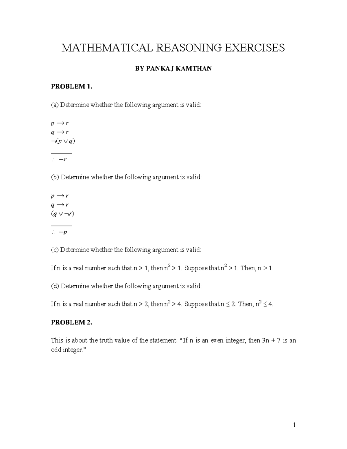 Mathematical reasoning exercises - MATHEMATICAL REASONING EXERCISES BY ...