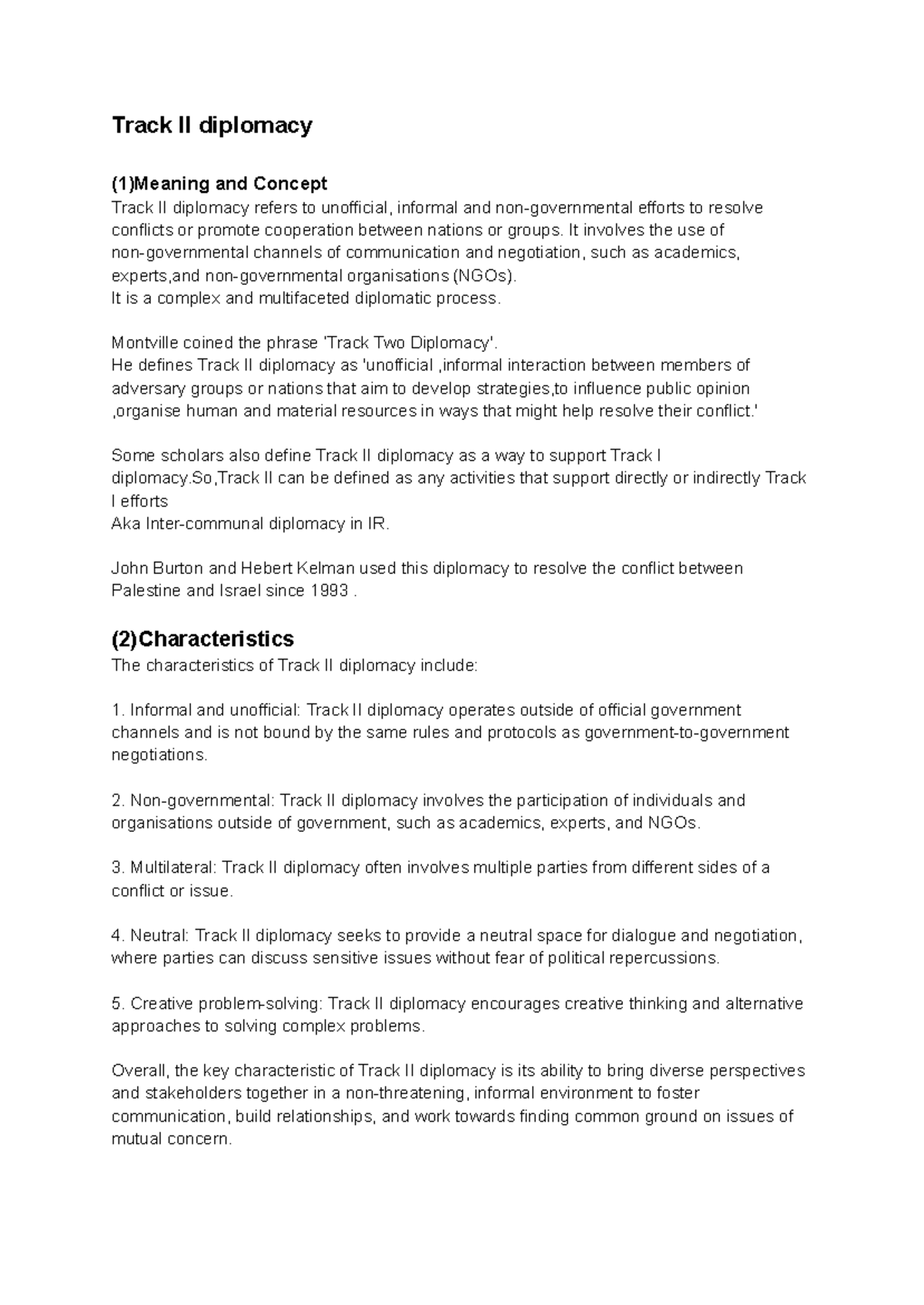 Track II diplomacy - .. ...... - Track II diplomacy (1)Meaning and ...