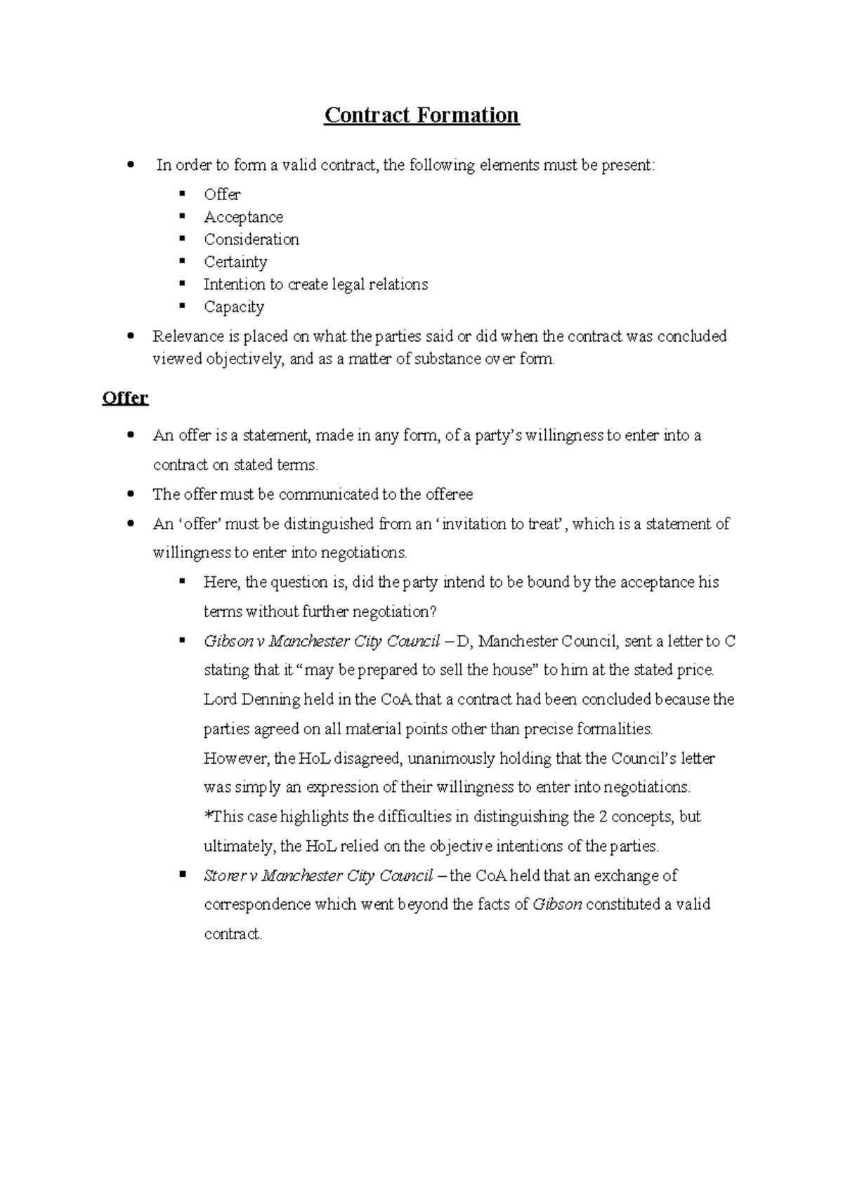 Contract Formation - Lecture notes 1-2 - Contract Formation In order to ...