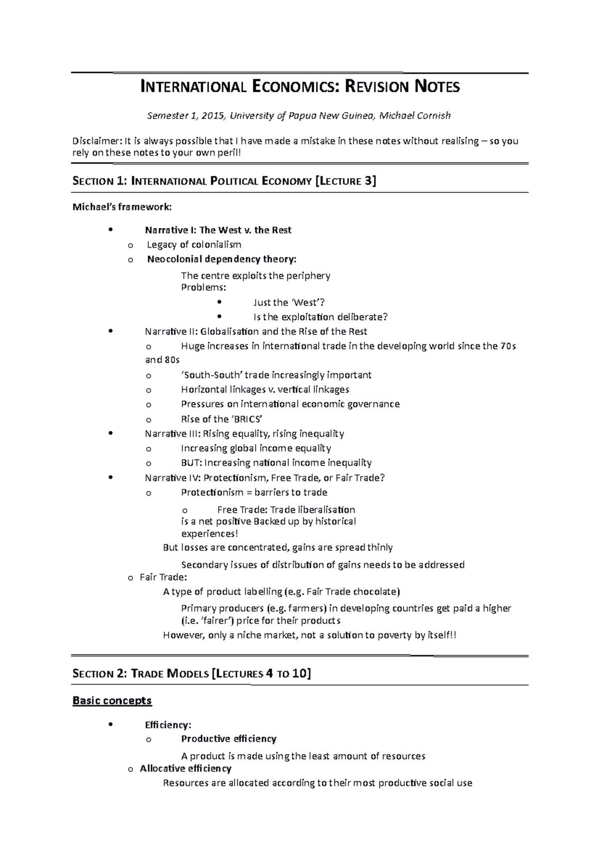 International Economics Revision Notes - INTERNATIONAL ECONOMICS ...