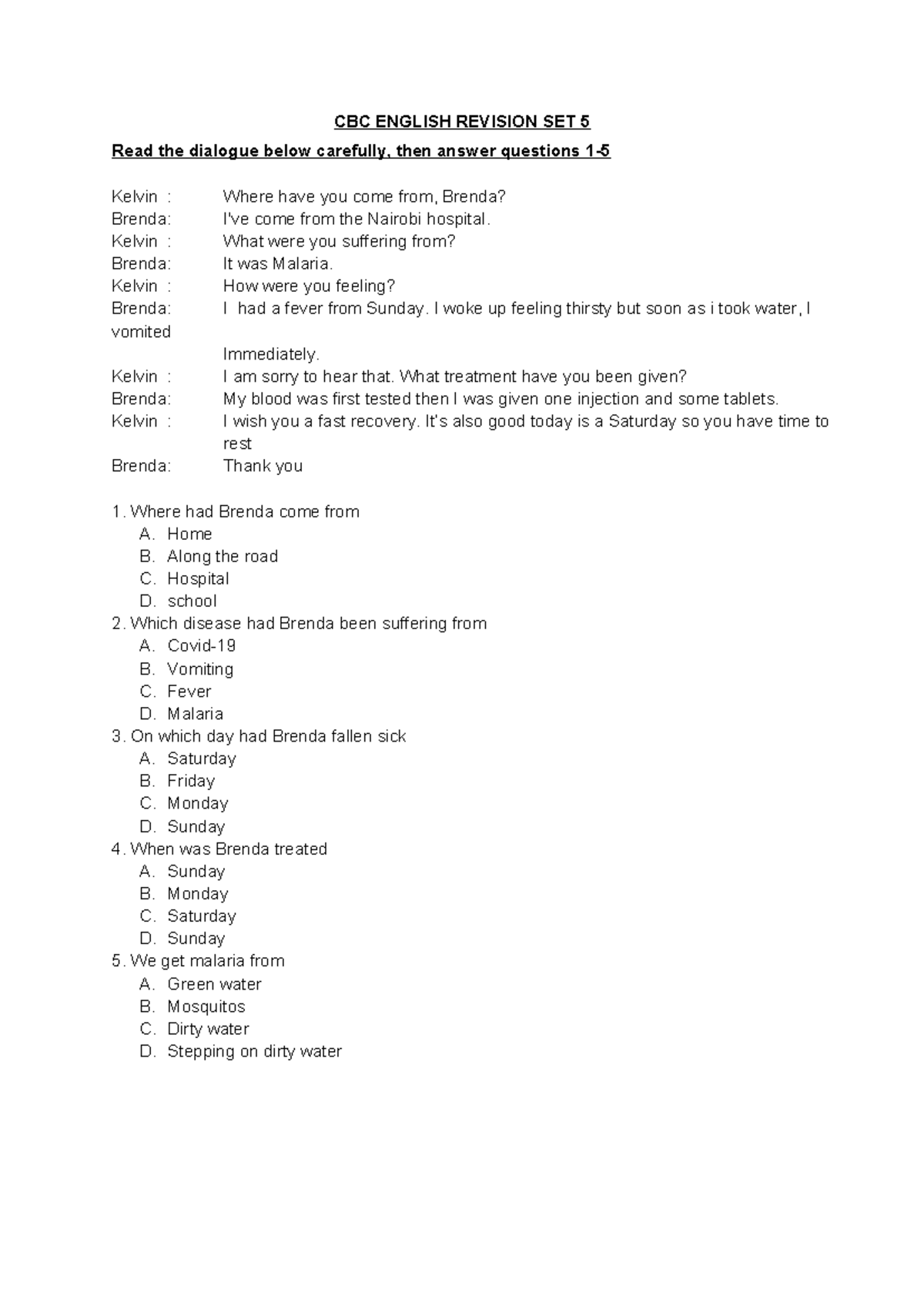 CBC English Revision SET 5 - CBC ENGLISH REVISION SET 5 Read the ...