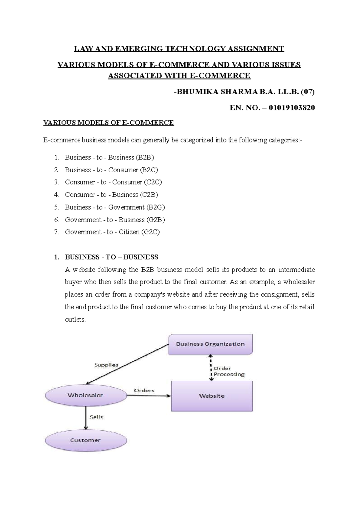 LAW AND Emerging Technology Assignment - LAW AND EMERGING TECHNOLOGY ASSIGNMENT VARIOUS MODELS ...