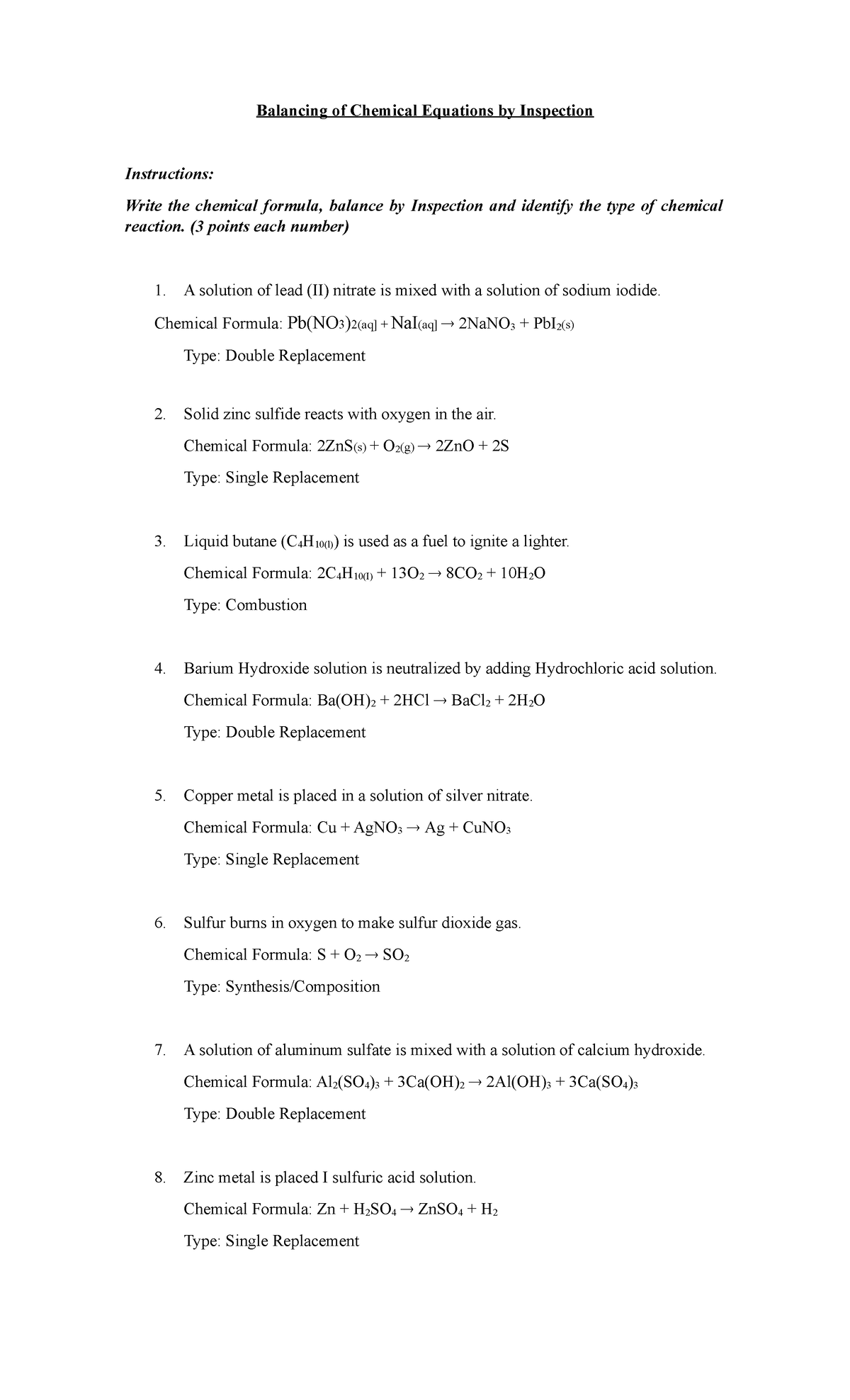 Ompad-Chemical Equations - Inspection - Balancing of Chemical Equations ...