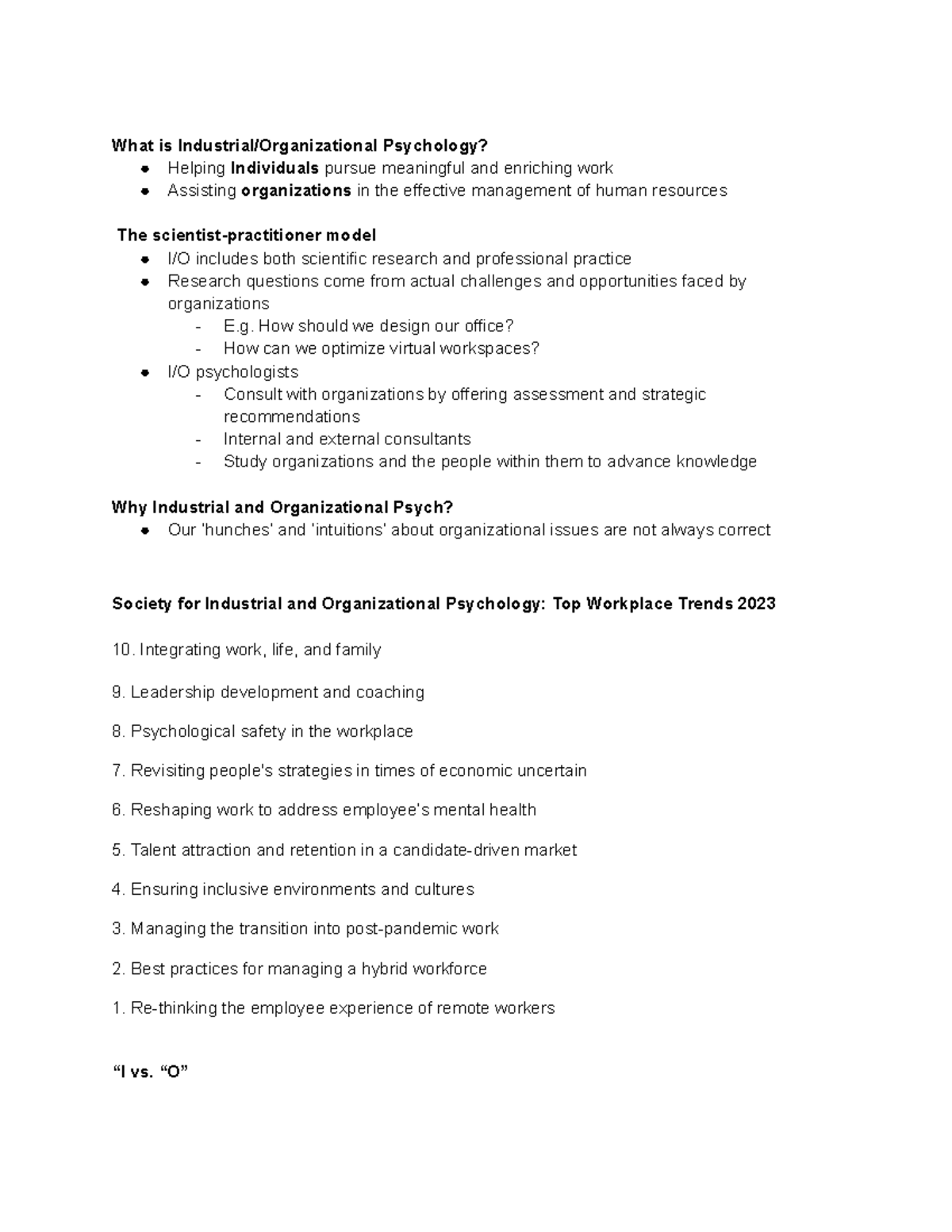Psych at Work Notes - What is Industrial/Organizational Psychology ...