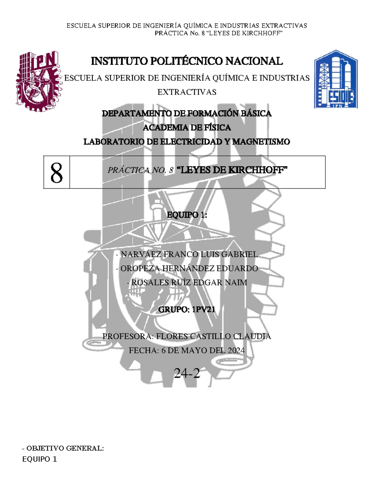 Rep 8ey M Reporte De Laboratorio PrÁctica No 8 “leyes De