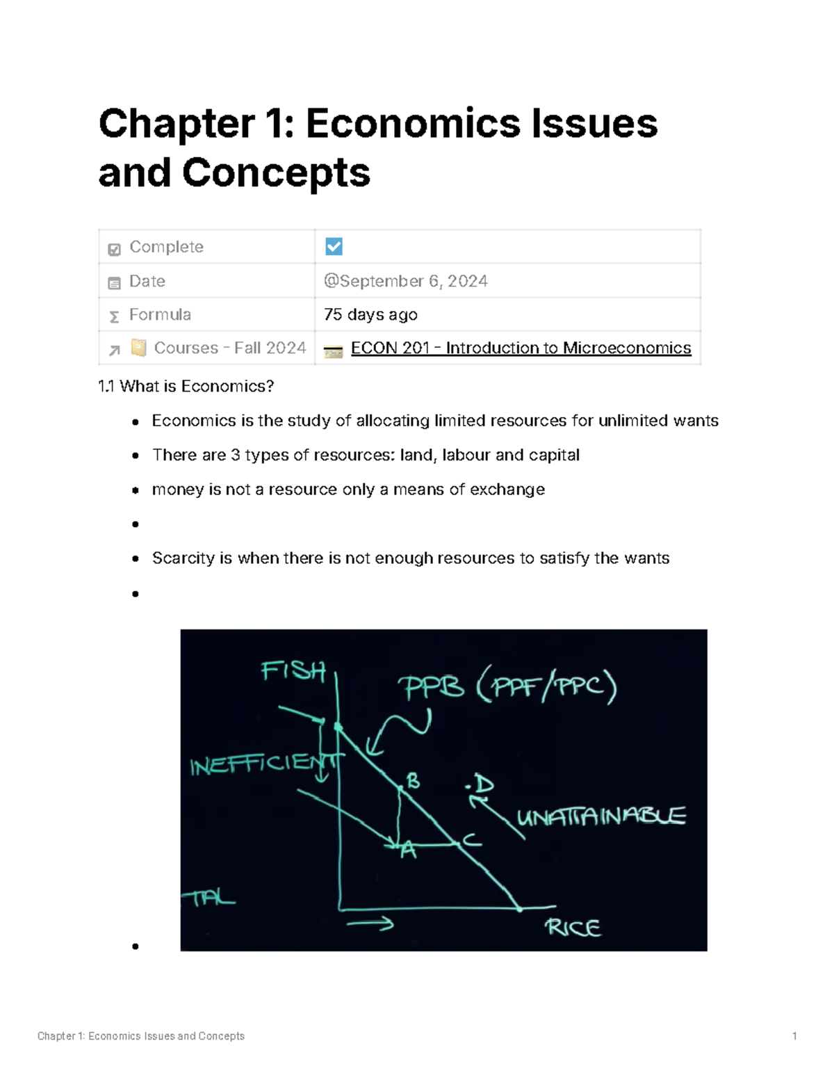 ECON 201 - Chapter 1 Notes - Chapter 1: Economics Issues and Concepts ...