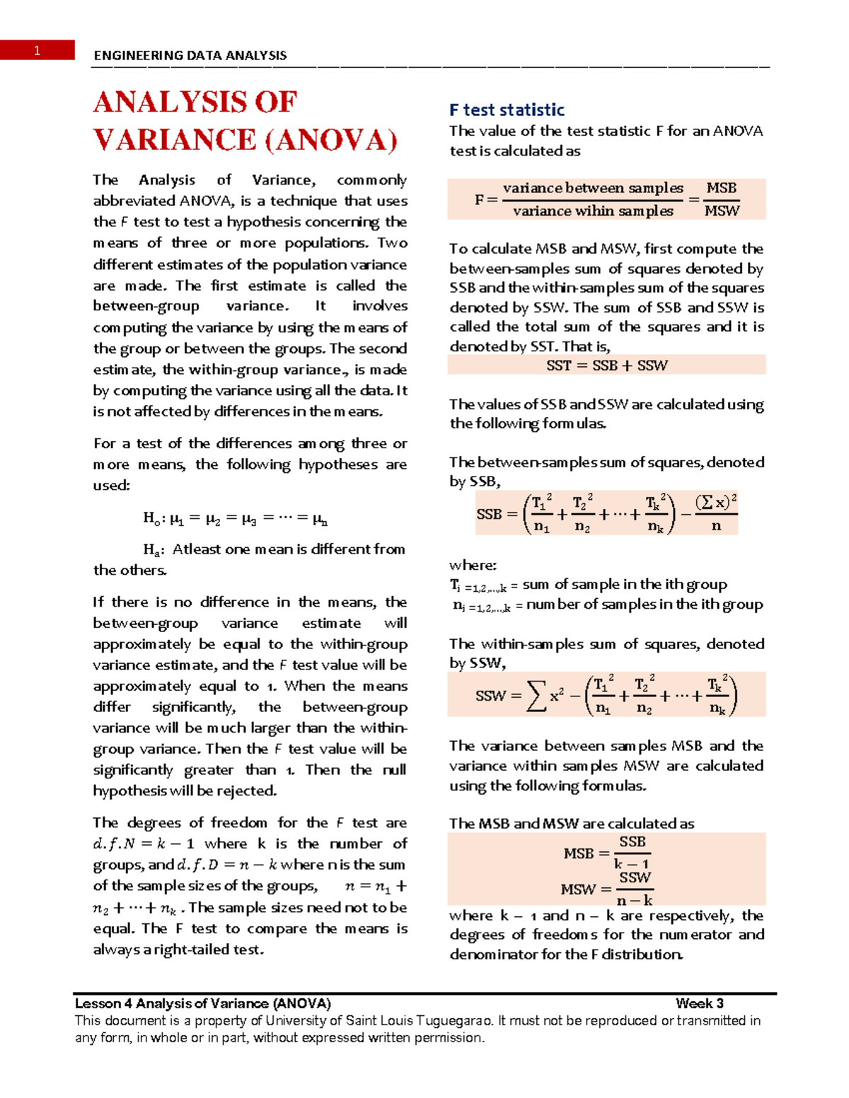 Lesson 4 Analysis Of Variance F Test Using Jamovi Lesson 4 Analysis Of Variance Anova Week 3