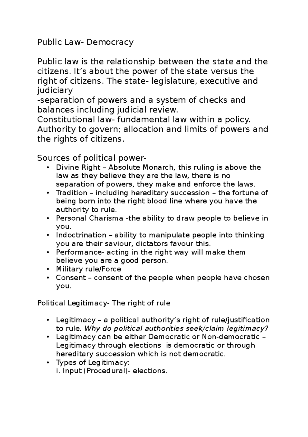 Democracy - Public Law- Democracy Public law is the relationship ...