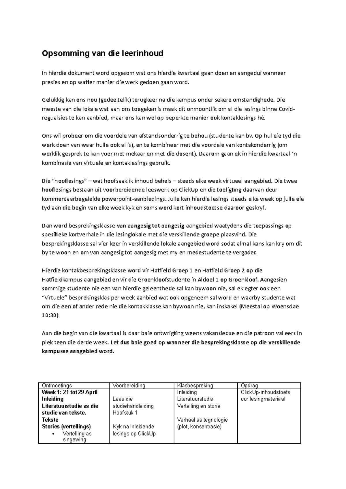 2022 AFR 110 Opsomming van die leerinhoud - Opsomming van die ...