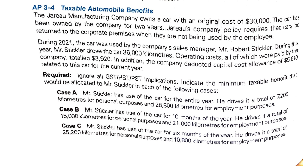 Week 2 Chapter 3 In Class Problems - AP 3-4 Taxable Automobile Benefits ...