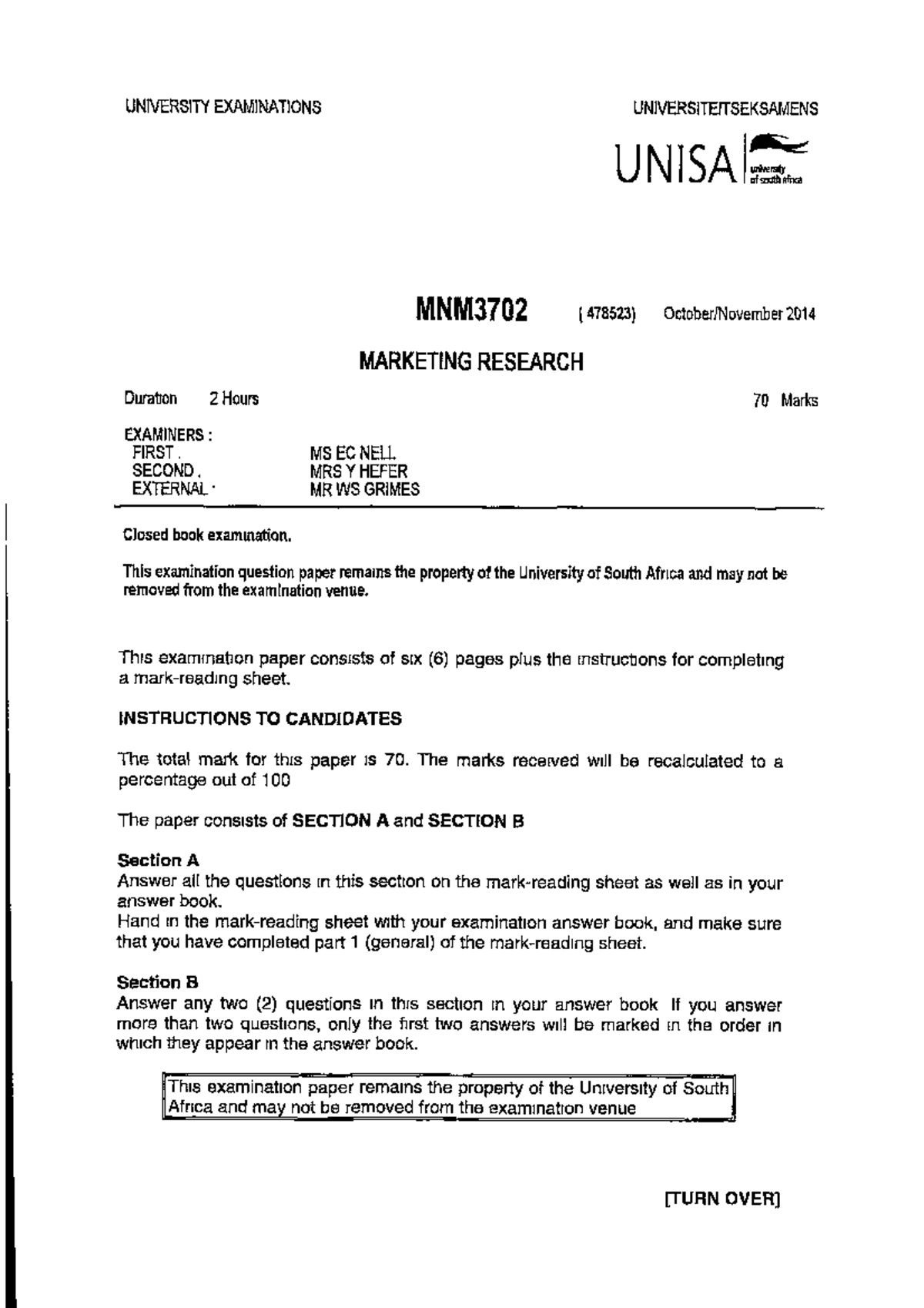 MNM3702 past paper 2 - MNM3709 - Studocu