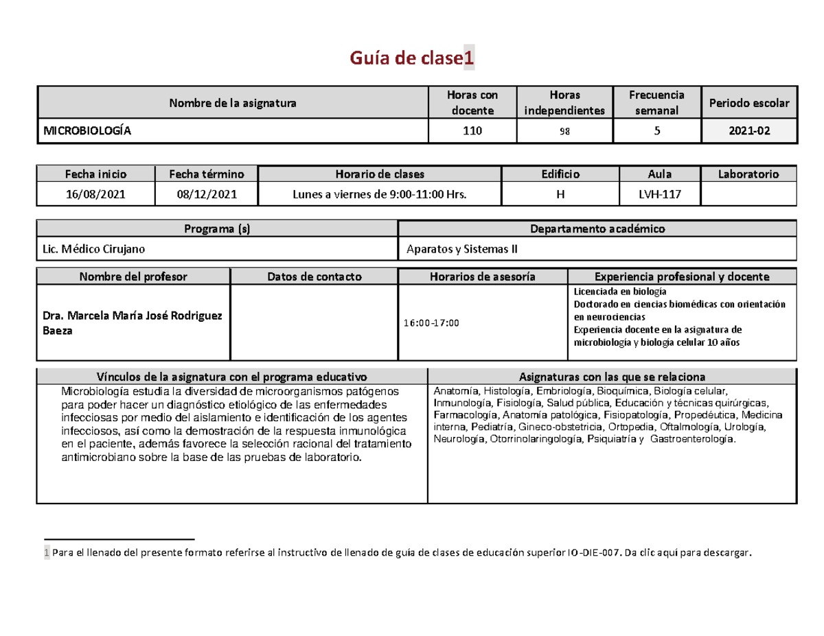 Micro - yes - Guía de clase Nombre de la asignatura Horas con docente ...