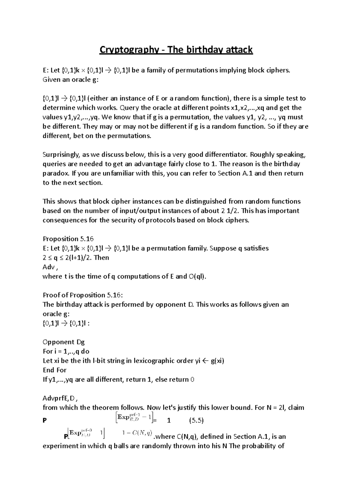 Cryptography - The birthday attack - Given an oracle g: {0,1}l → {0,1}l ...