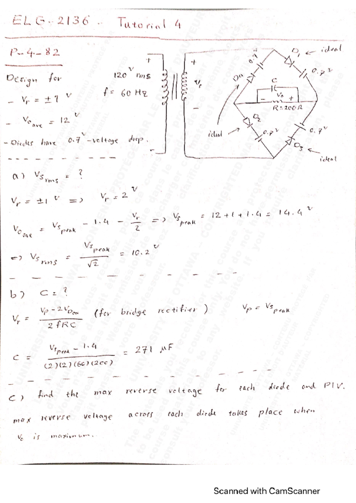 Tutorial #4 - Questions and Solutions - ELG 2136 - Studocu
